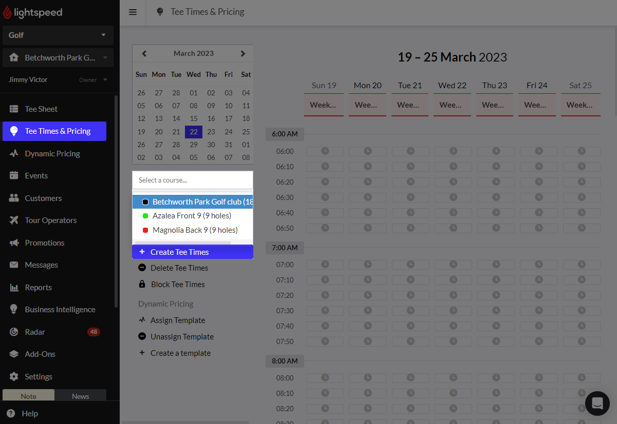 Creating tee times – Lightspeed Golf