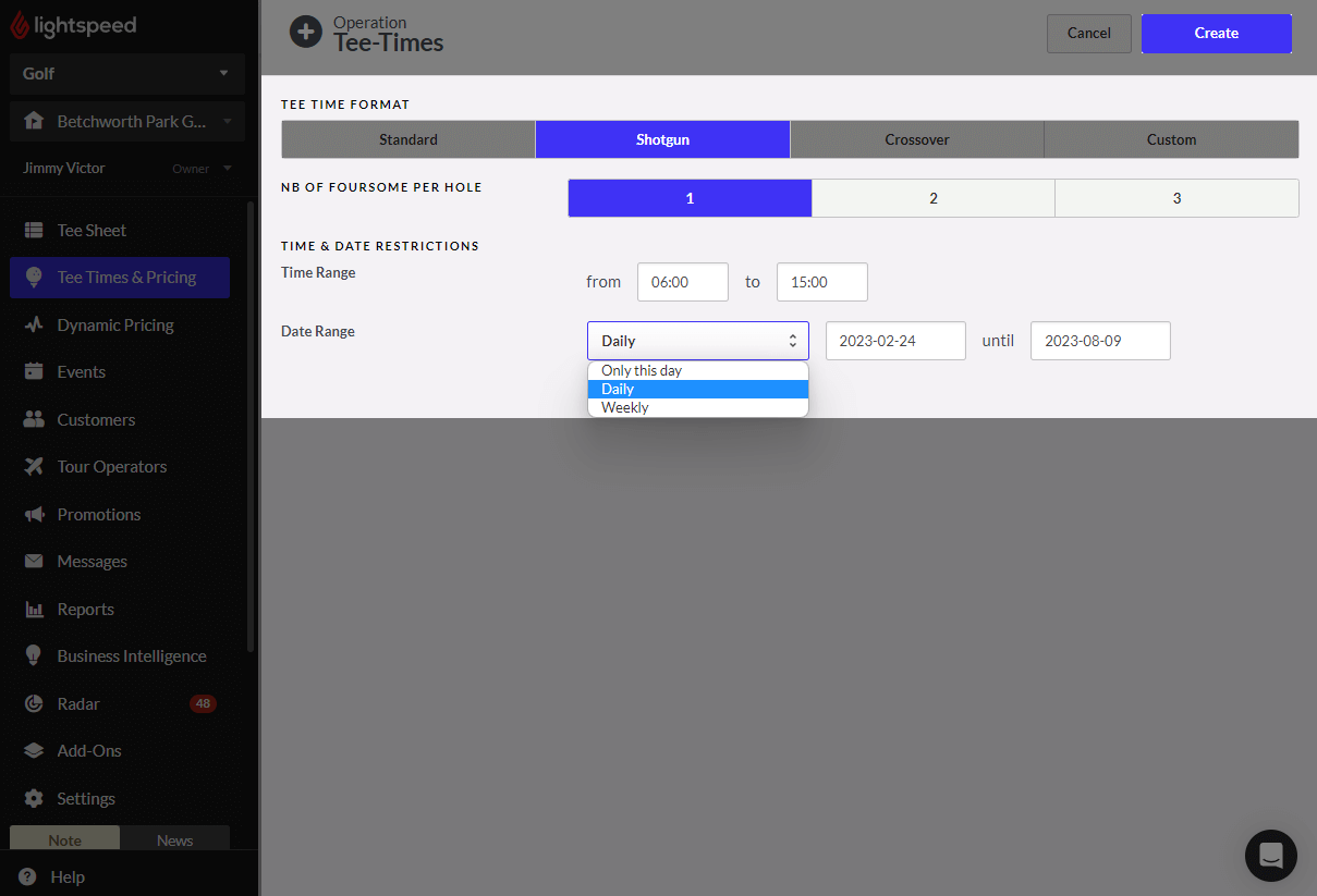 Creating tee times – Lightspeed Golf