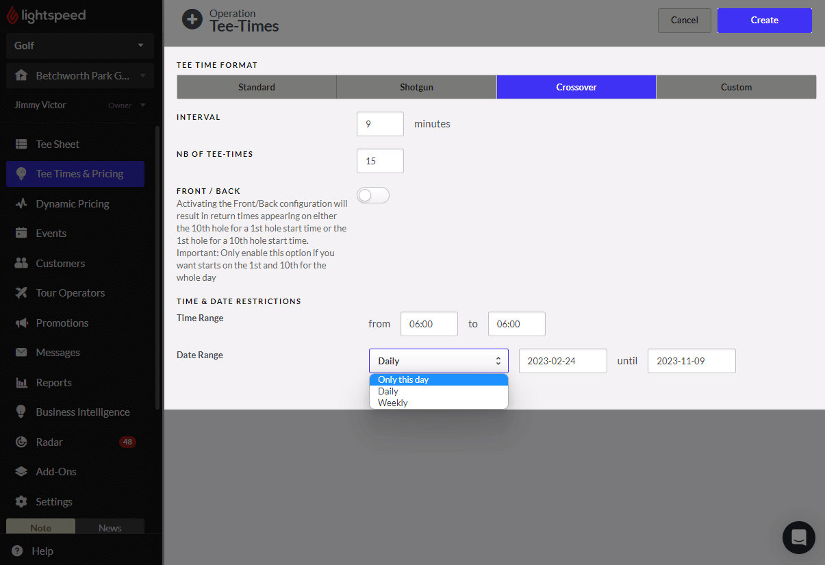 Creating tee times – Lightspeed Golf